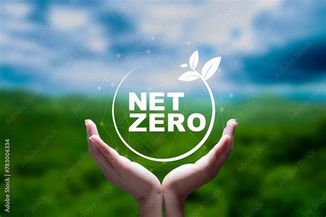 Net Zero Carbon Neutrality Concept Net Zero Icon At On Hand Green Blur Background Green