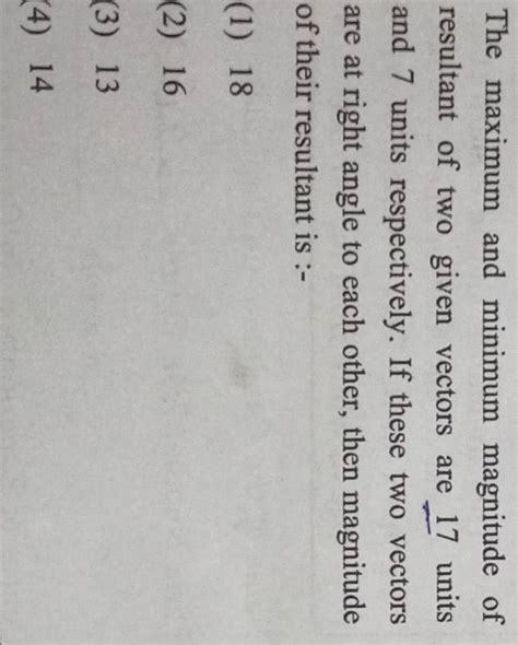 The Maximum And Minimum Magnitude Of Resultant Of Two Given Vectors Are