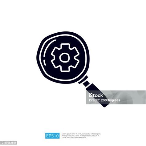 내부에 톱니바퀴 아이콘이 있는 돋보기로 분석과 기술을 상징합니다 개념에 대한 스톡 벡터 아트 및 기타 이미지 개념 개발 개선 Istock