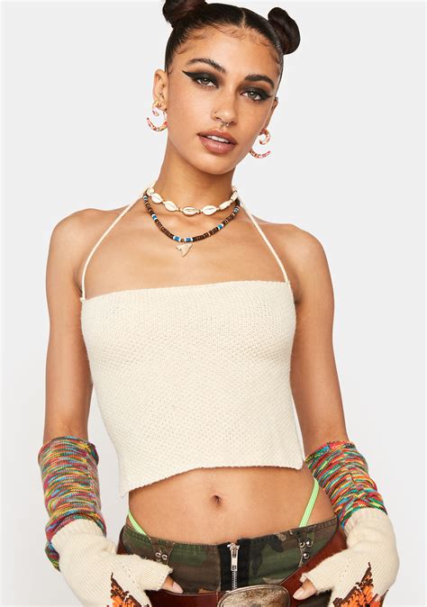 Halter Crochet Top Light Brown Dolls Kill