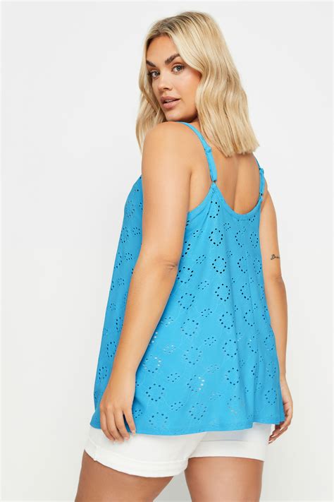 Yours Plus Size Blue Broderie Anglaise Swing Cami Top Yours Clothing