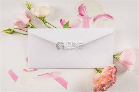 白色信封美丽的粉红色花朵和插画图片下载 正版图片503362703 摄图网