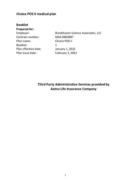 Fillable Online Aetna Basic Choice POS II Plan Summary Of Benefits And