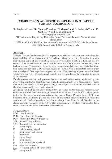 Pdf Combustion Acoustic Coupling In Trapped Vortex Combustor