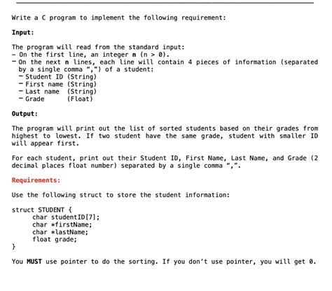 Solved Write A C Program To Implement The