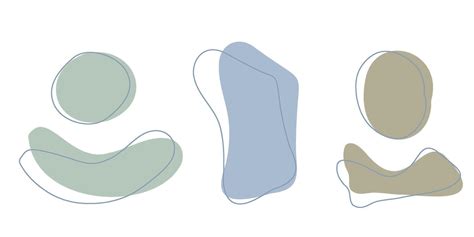 Set Of Organic Irregular Blob Shapes With Stroke Line Blue Gray Random