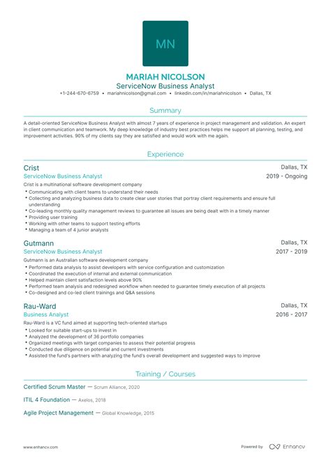 5 Servicenow Business Analyst Resume Examples And Guide For 2024