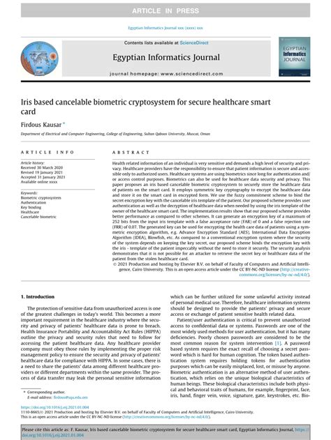 Pdf Iris Based Cancelable Biometric Cryptosystem For Secure Healthcare Smart Card