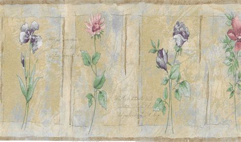 Prepasted Wallpaper Border Floral Purple Pink Flowers In Squares Wa