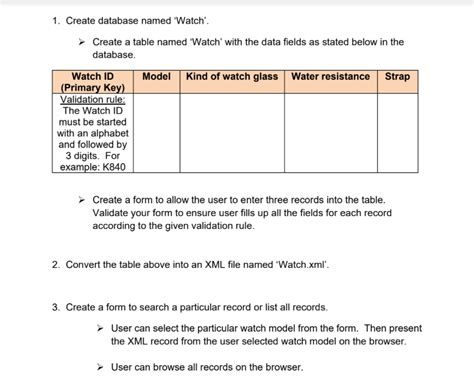 Solved 1 Create Database Named Watch Create A Table Chegg