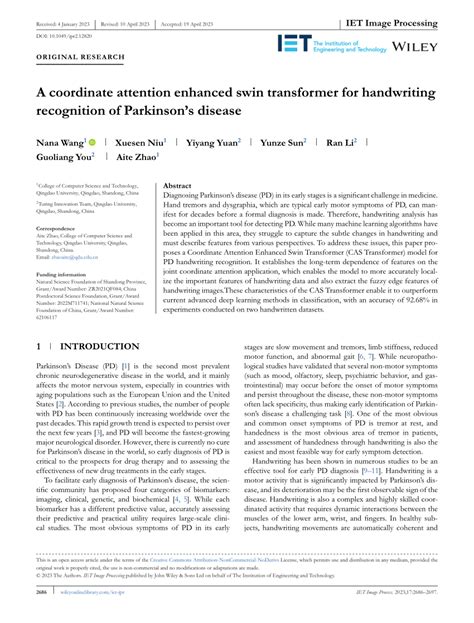 Pdf A Coordinate Attention Enhanced Swin Transformer For Handwriting Recognition Of Parkinson