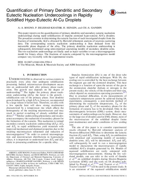 Pdf Quantification Of Primary Dendritic And Secondary Eutectic