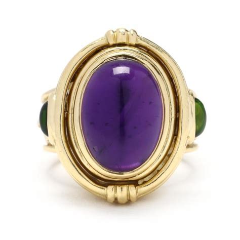 Classical Style Gold Amethyst And Green Tourmaline Reversible Ring Seidengang Lot 3018