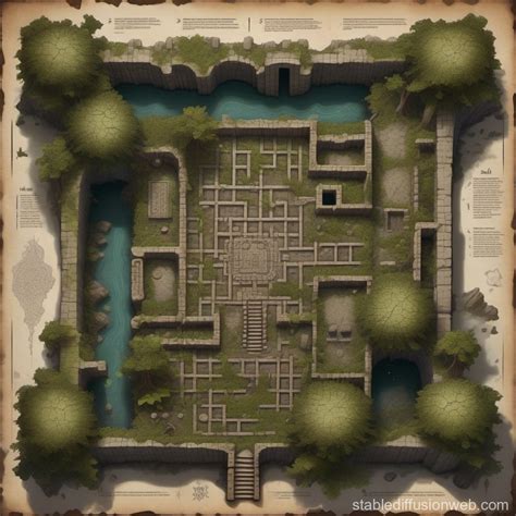 A Top Down Fantasy Grid Map Of Crumbling Ancient Ruins In A Mysterious