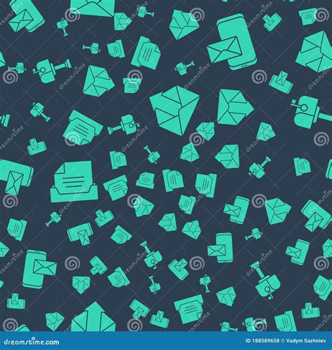 Set Outgoing Mail Mobile And Envelope Drawer With Document And Mail Box On Seamless Pattern