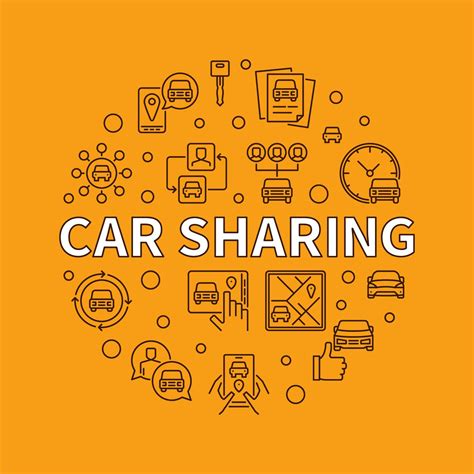 Car Sharing Outline Circle Shaped Banner Carsharing Concept Vector Round Illustration 22242337