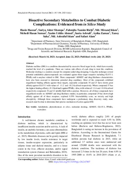 Pdf Bioactive Secondary Metabolites To Combat Diabetic Complications