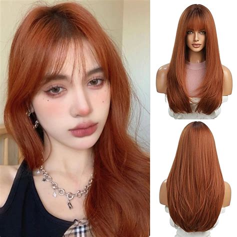 Long Blonde Wigs For Women Straight Synthetic Layered Wig With Bangs