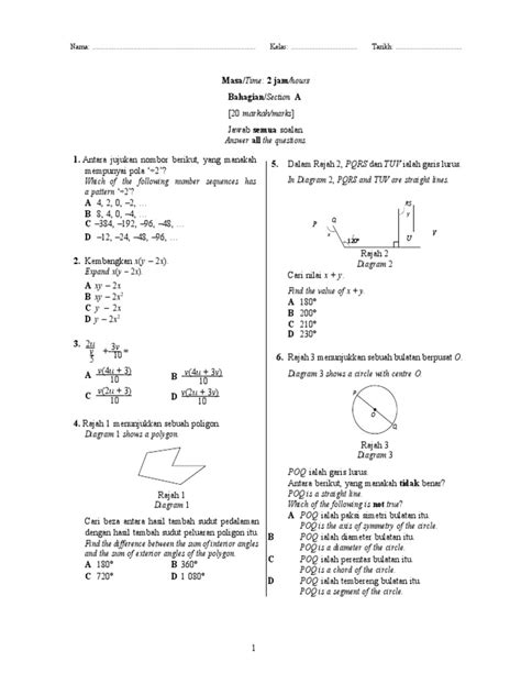 Jom Sedia Form 2 Math Pdf