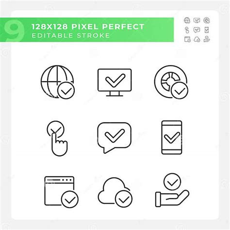 Checkmarks In Communication Pixel Perfect Linear Icons Set Stock Vector Illustration Of