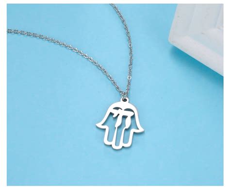 Hamsa Hand Chai Necklace Stainless Steel