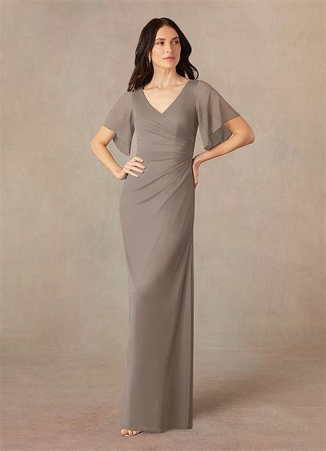 Taupe Azazie Selah Robe A ligne en Maille Col en V froncé Taupe Azazie