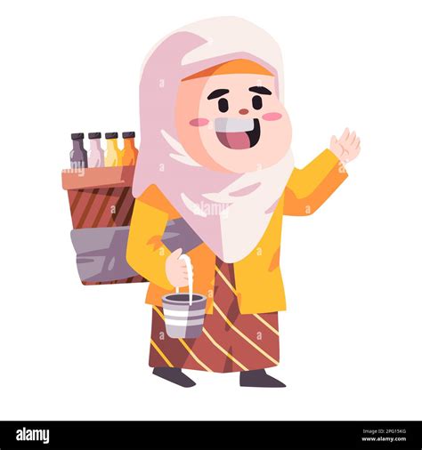 Jamu Ethnic Vendor Of Herbal Drink Woman Carry Bottle In Basket
