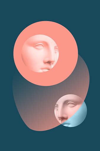 팝 아트 스타일로 인간의 얼굴의 석고 골동품 조각 콜라주 고대 동상 머리와 현대 창조적 인 개념 이미지 진 문화 현대 미술