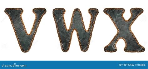 Set Of Leather Letters V W X Uppercase 3D Render Font With Skin