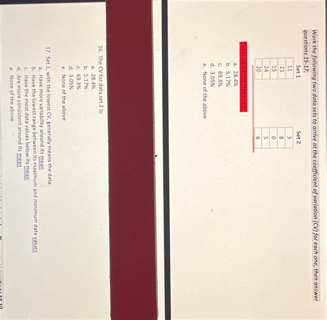 Solved Work The Following Two Data Sets To Arrive At The Chegg