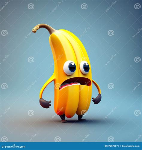 3d Cute Scared Banana Cartoon Character Stock Illustration