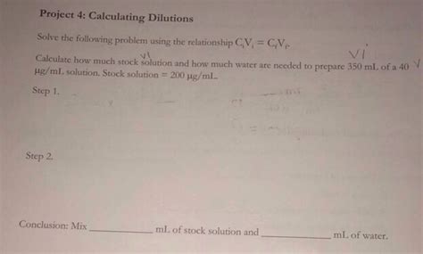 solved project 4 calculating dilutionssolve the following