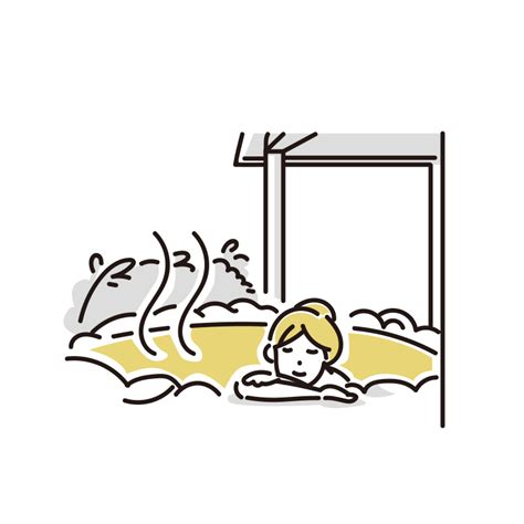 露天風呂と女性のイラスト