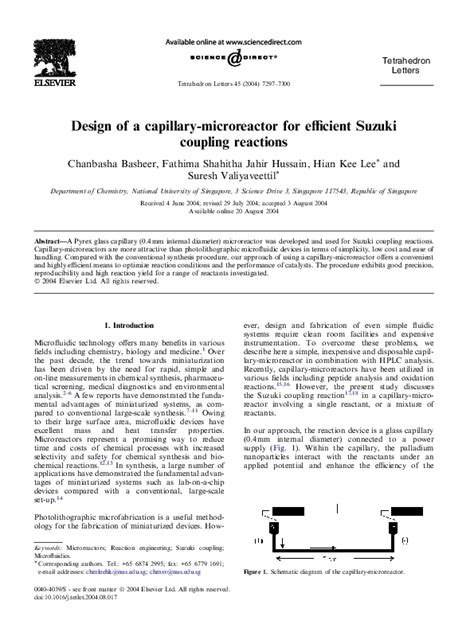 Pdf Design Of A Capillary Microreactor For Efficient Suzuki Coupling