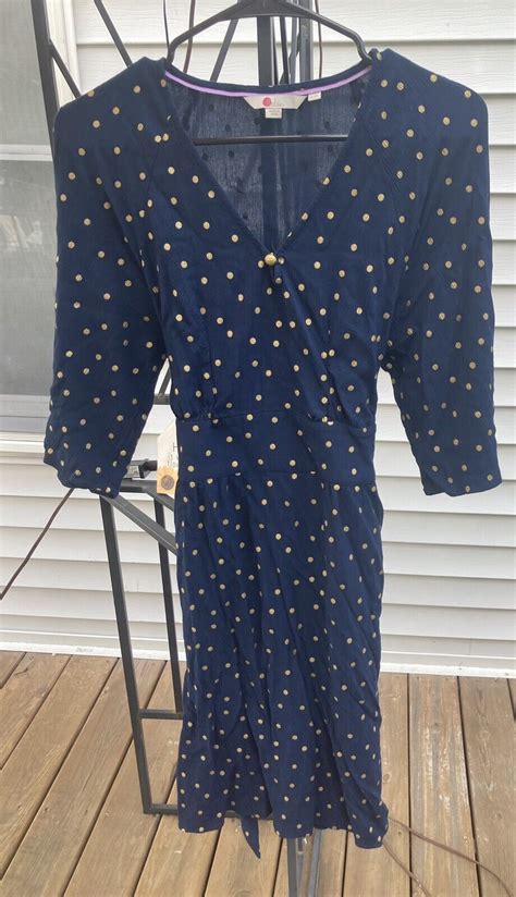 Womens Boden Navy Gold Polka Dot Dress Belt Size 12 Gem
