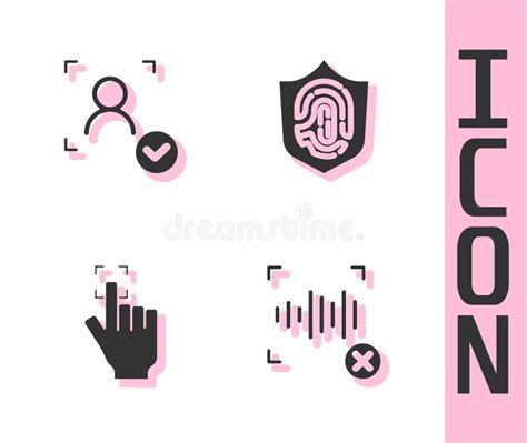 Set Rejection Voice Recognition Face Fingerprint And Shield Icon