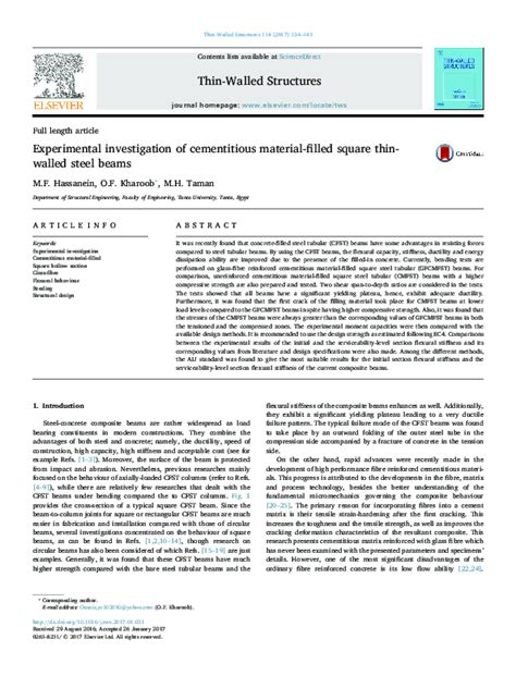 Pdf Experimental Investigation Of Cementitious Material Filled Square