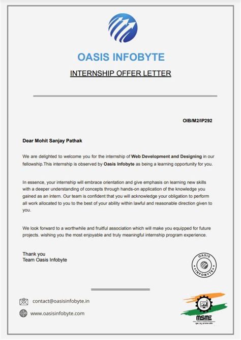 Mohit Pathak On Linkedin Oasisinfobyte Opportunity Internship