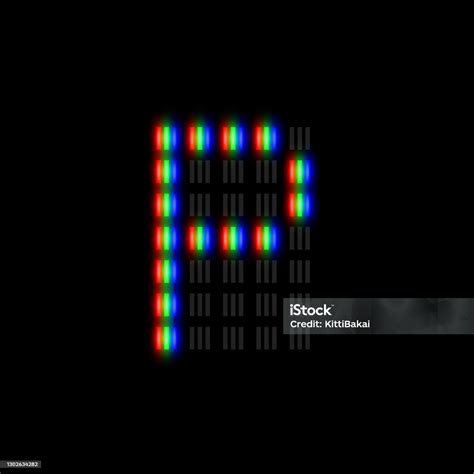 Rgb Pixel Font Character With Glow Redgreenblue Pixels Vector