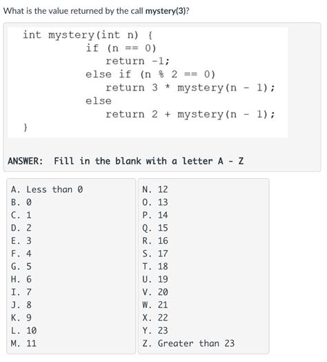 Solved What Is The Value Returned By The Call Mystery Chegg