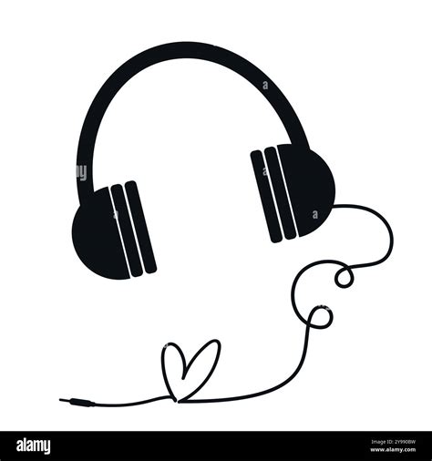 Headphones With Heart Shaped Cord Isolated On White Background Love