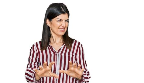 Free Photo Beautiful Brunette Woman Wearing Striped Shirt Disgusted