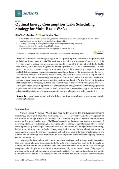 Pdf Optimal Energy Consumption Tasks Scheduling Strategy For Multi Radio Wsns