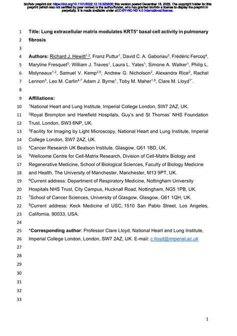 Pdf Lung Extracellular Matrix Modulates Krt5 Basal Cell Activity In Pulmonary Fibrosis