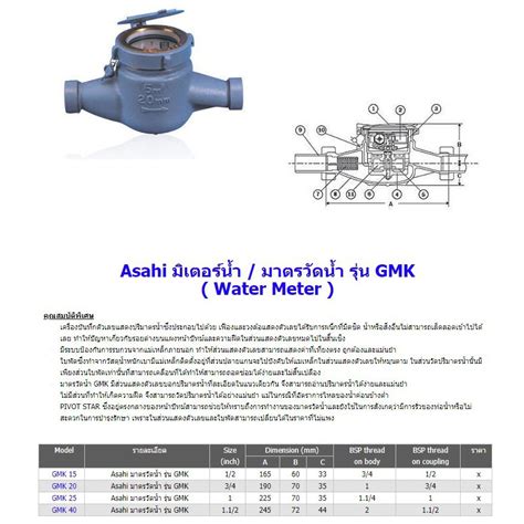 มาตรน้ำ ระบบ เฟือง 2ชั้น Asahi มีขนาด 1 2 15mm 3 4 20mm 1 25mm รุ่น Gmk ของแท้ 100