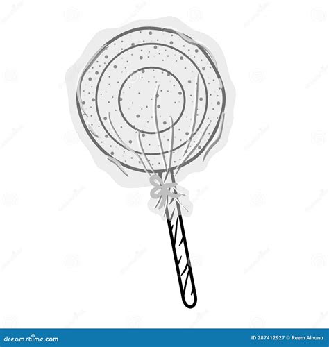 Korean Dalgona Candy Shape With Wrap And Stick Sketch For Coloring Stock Vector Illustration