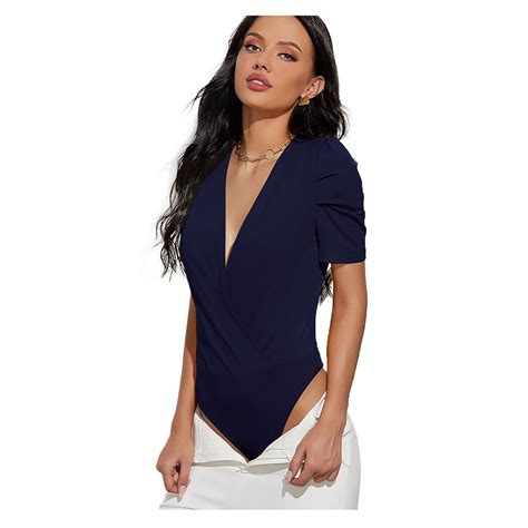 Sexy Solid Color Deep V Neck Sleeveless Bodysuitwear Womens Clothing