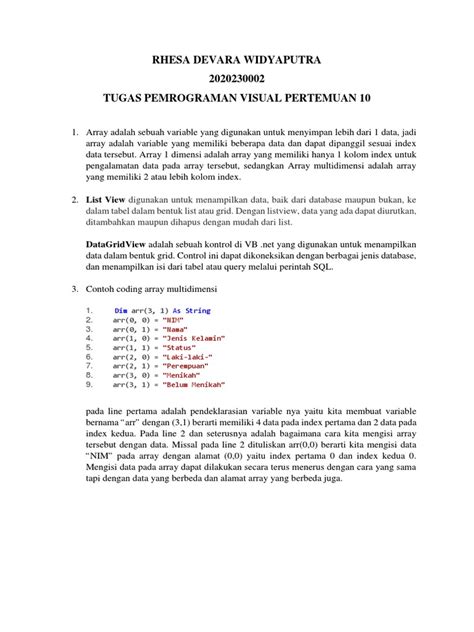tugas pemrograman visual pertemuan pdf