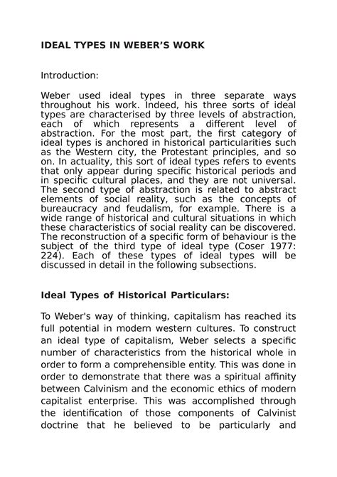 Ideal Types Max Weber Lecture Notes 4 Ideal Types In Webers Work