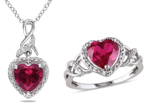4 50 Carat Ctw Lab Created Ruby Heart Ring And Matching Pendant In